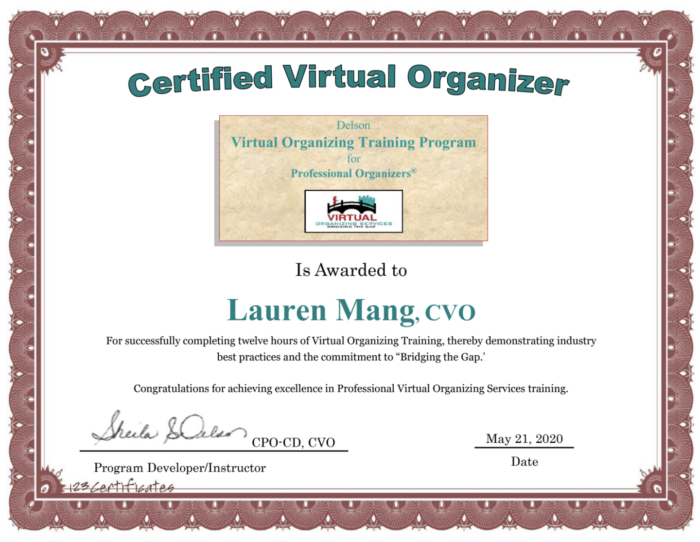 Certified Virtual Organizer Certificate Let Me Organize It Certified Virtual Organizer Certificate Let Me Organize It
